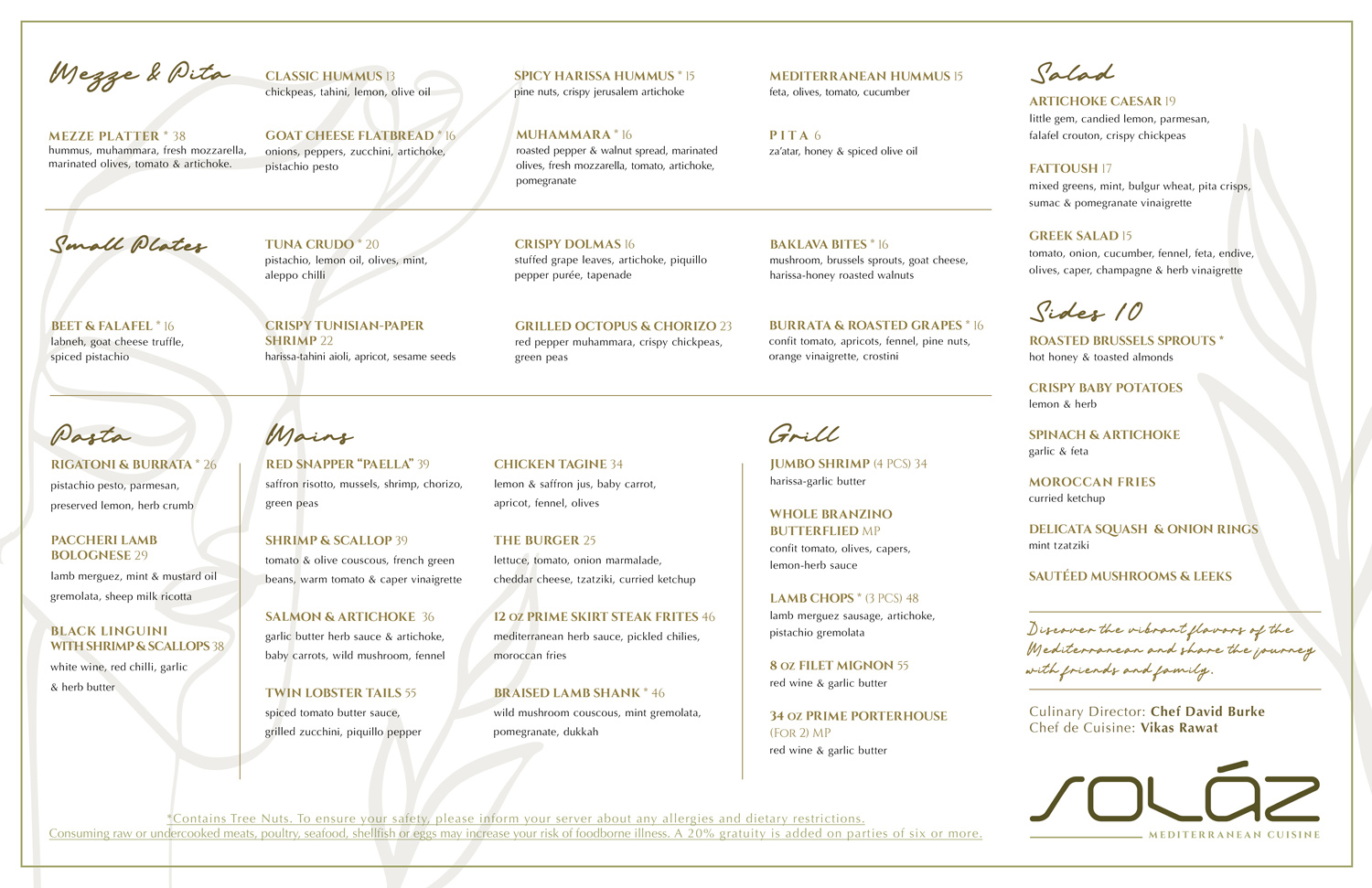 Menus | Solaz Restaurant + Full Swing Golf Suites
